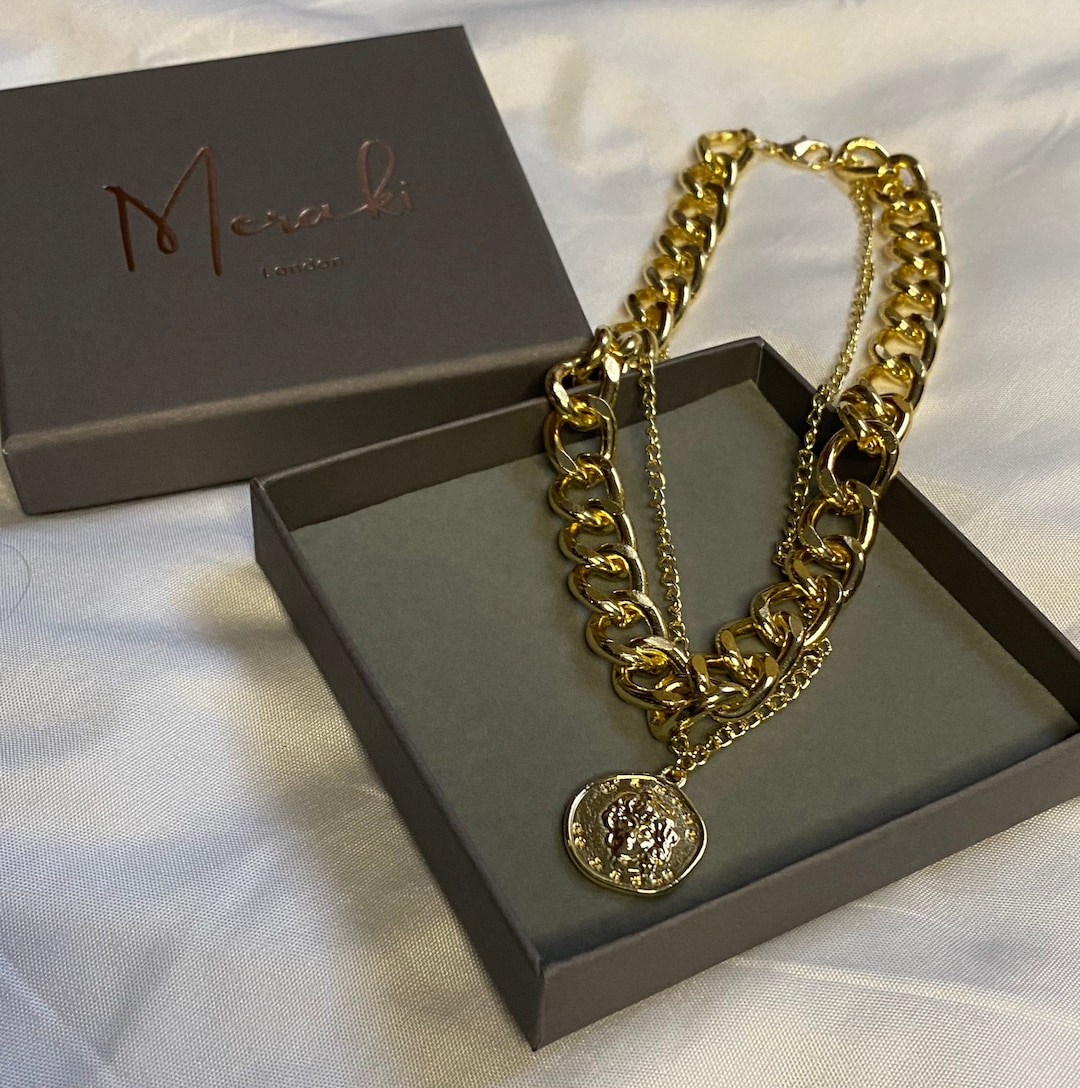 Chunky Gold Statement Necklace, Cuban Necklace, Gifts for Her, Coin ...