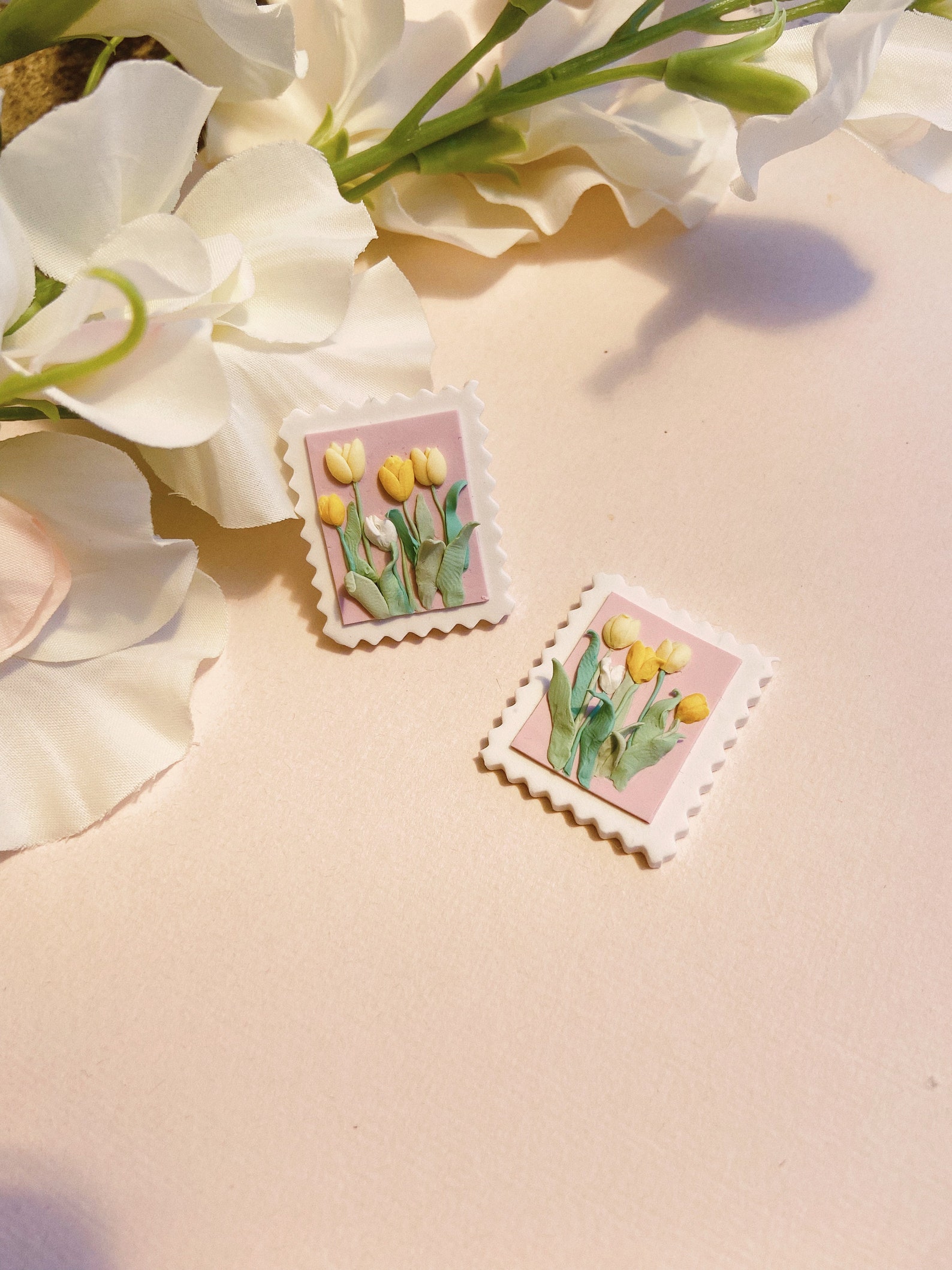 Stamp Earrings Tulip Earrings Lily Earrings Flower - Etsy
