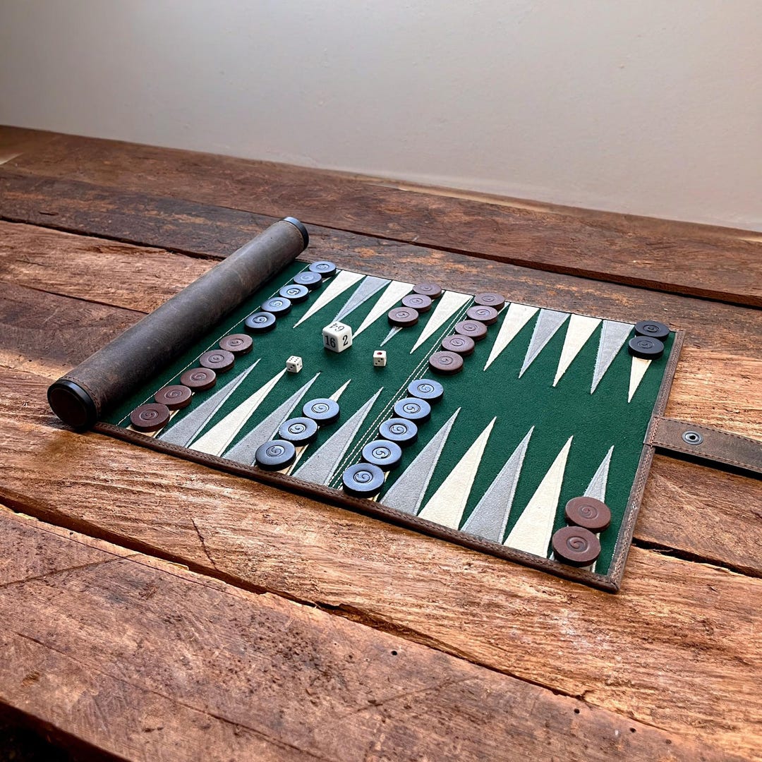 Handmade Leather Backgammon Roll - Compact Travel Game - Game Gift for ...