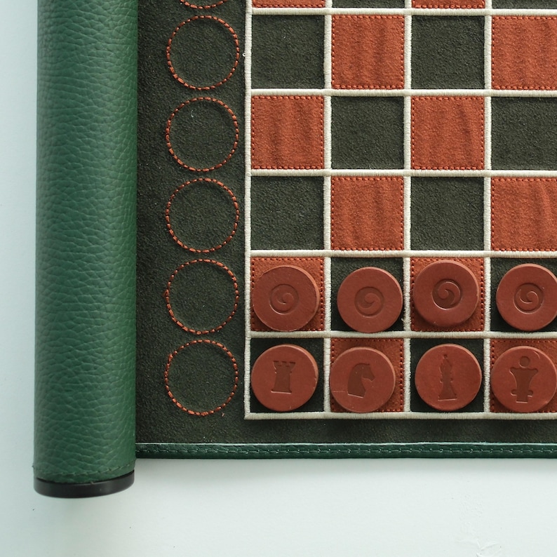 Leather Travel Chess and Checkers Set: Roll up Portable Board Game - Etsy