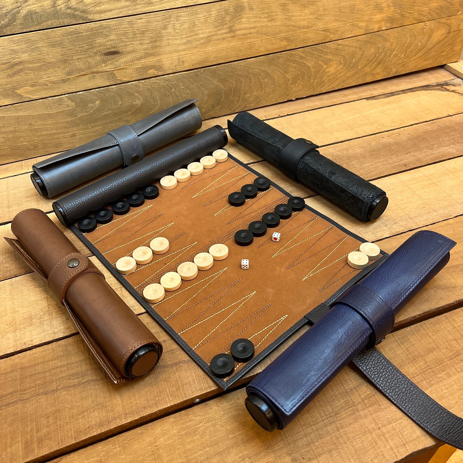 Custom Leather Backgammon Set Rolling Portable Game Leather - Etsy