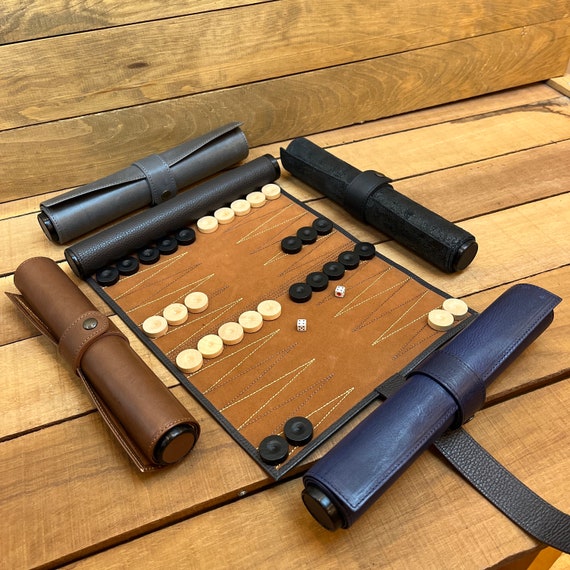 Custom Leather Backgammon Set Rolling Portable Game Leather - Etsy
