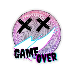 Game Over Kiss Cut Sticker | Badass Sticker | Smiley Face Glitch Kiss ...