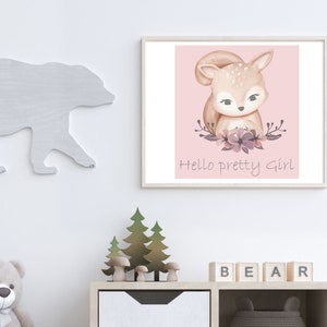 Hello Pretty Girl ,jungle Theme Nursery Wall Art ,safari Fox Animal ...