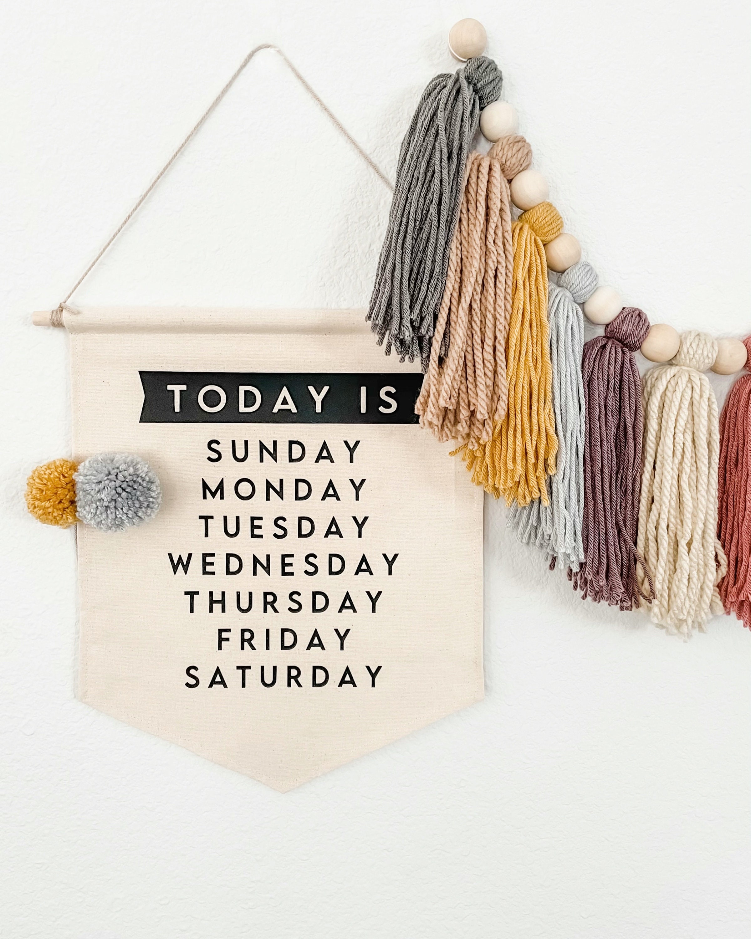 Dagen van de week stof banner met Pom Pom clip | Etsy
