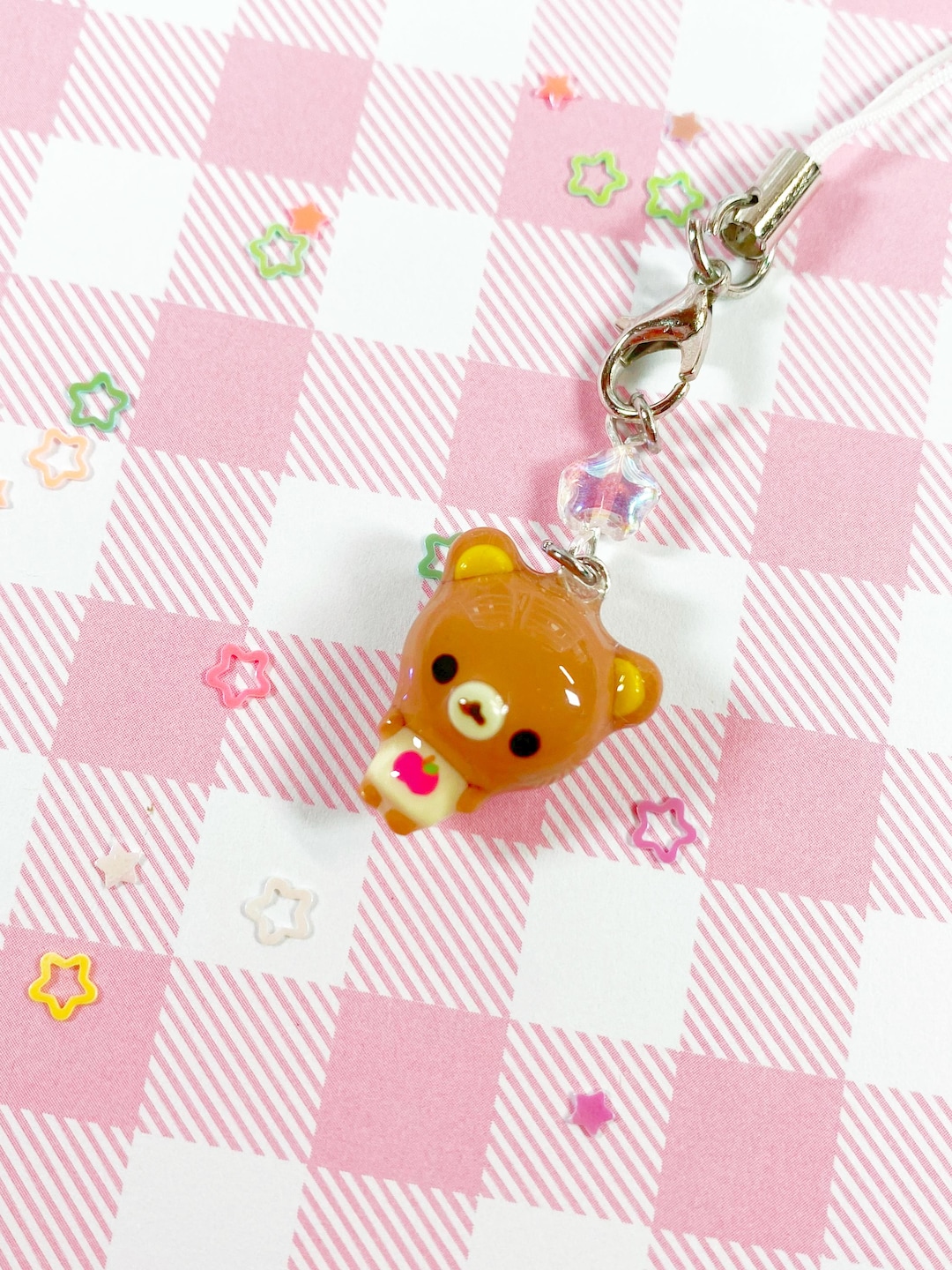 Chibi Bear Apple Kawaii Phone Charm Handmade - Etsy