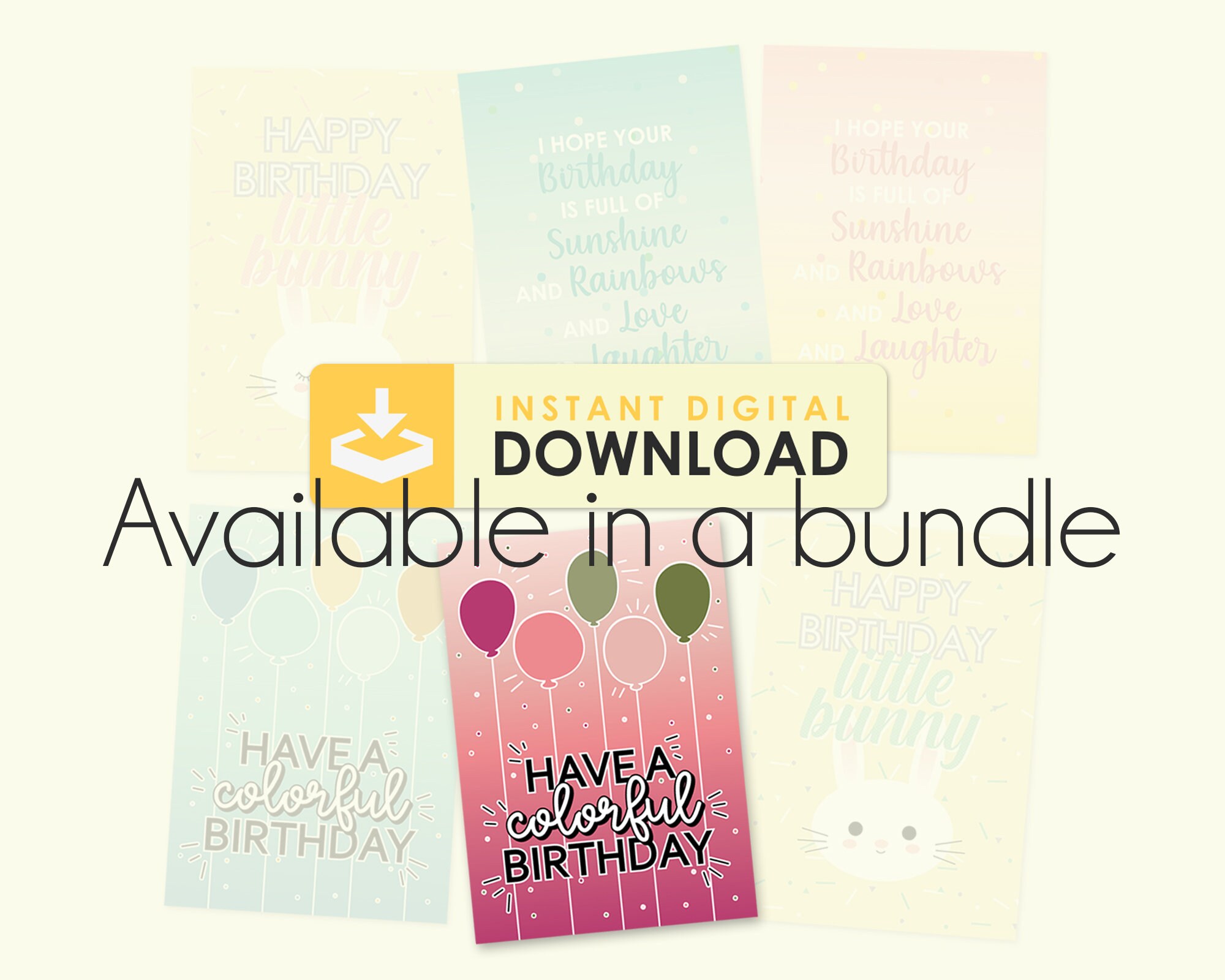 Colorful Birthday Card With Pink Gradient and Baloons and FREE Envelope ...