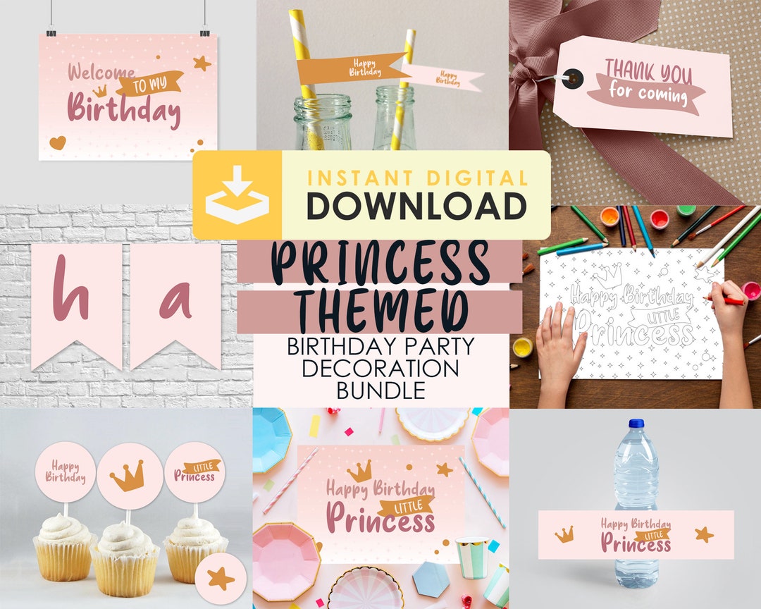 Princess Themed Party Decor Bundle - Placemats, Signs, Labels, Gift ...