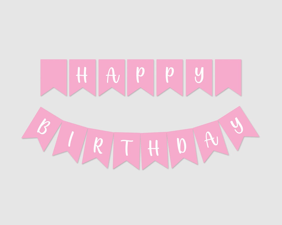 Minimal Pink Birthday Party Flags Banner | Bunting Flags - Printable ...