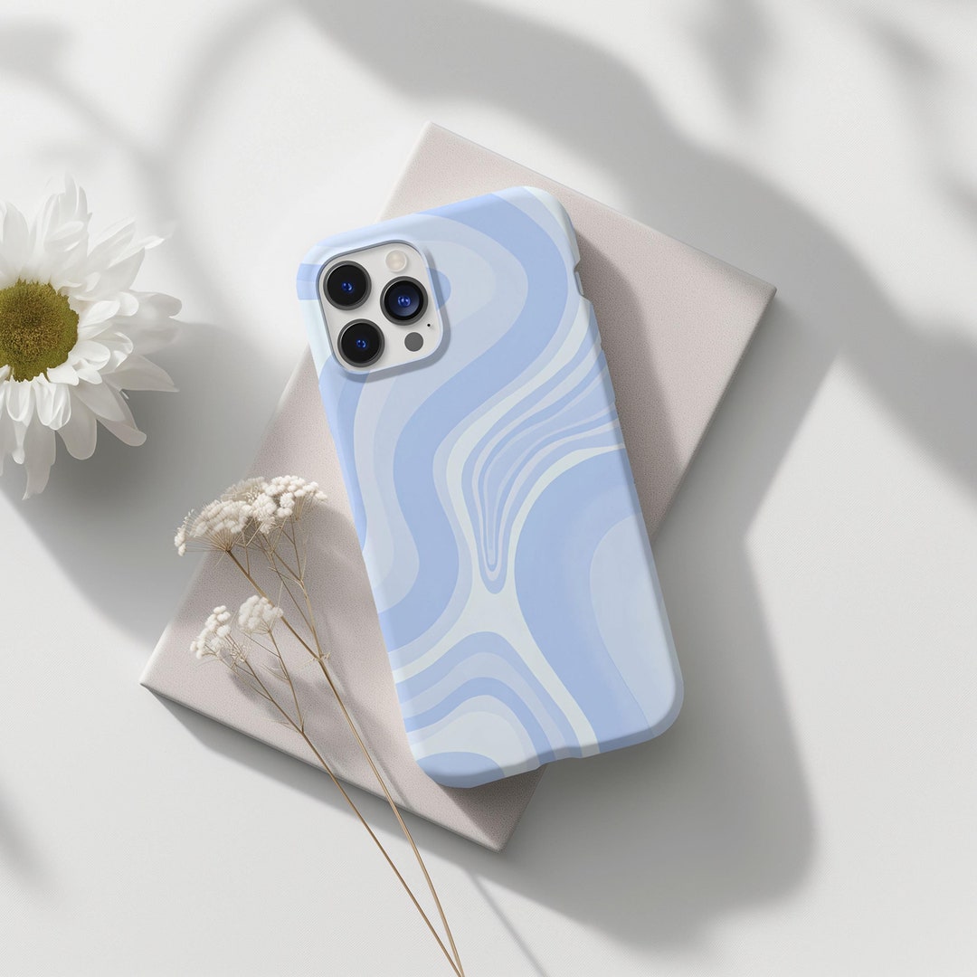 Wavy Blue & White Collage Phone Case, Preppy Abstract Design, iPhone 15 ...