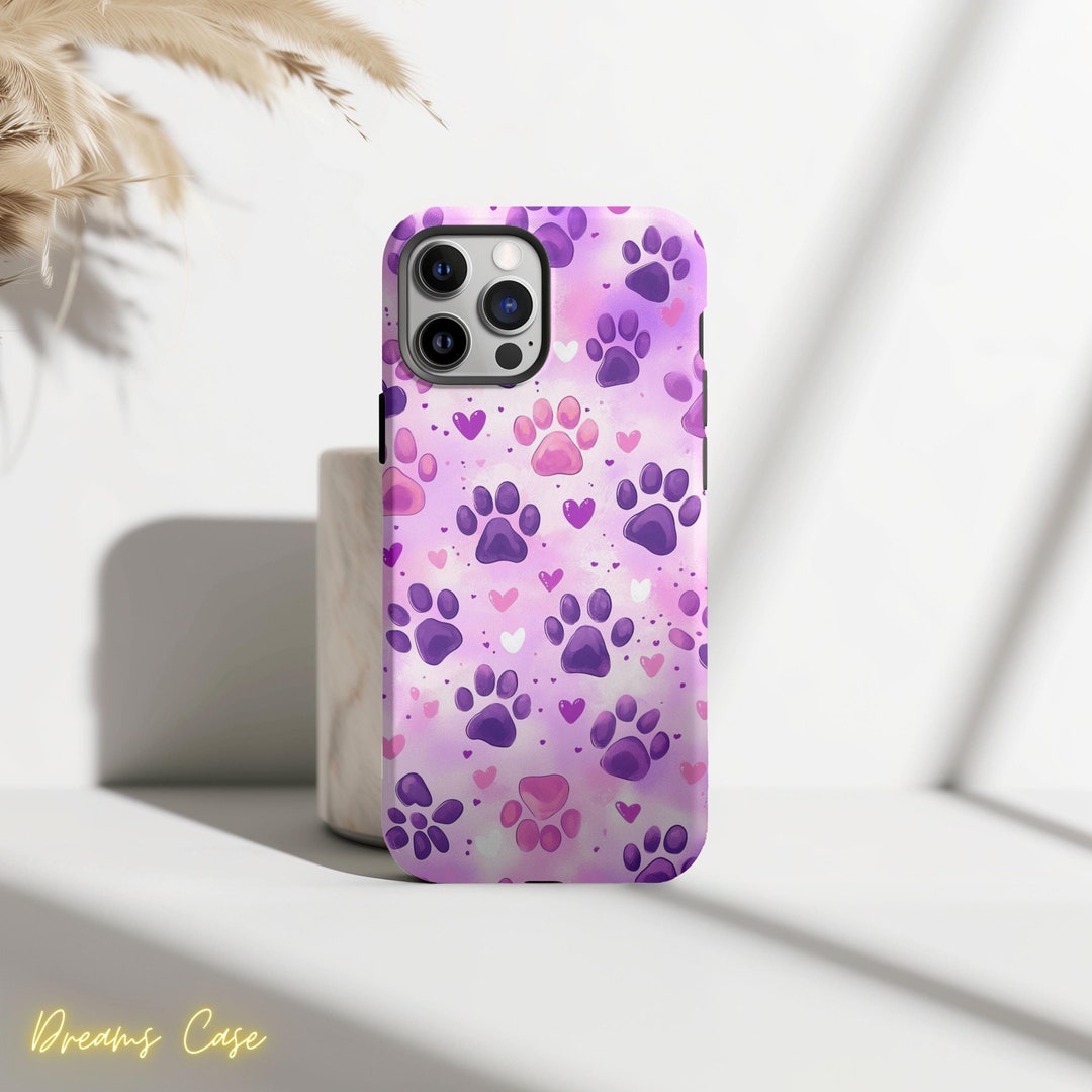 Purple Paw Print Phone Case, Dog Cat Lover Gift, Pet Heart iPhone Cover ...