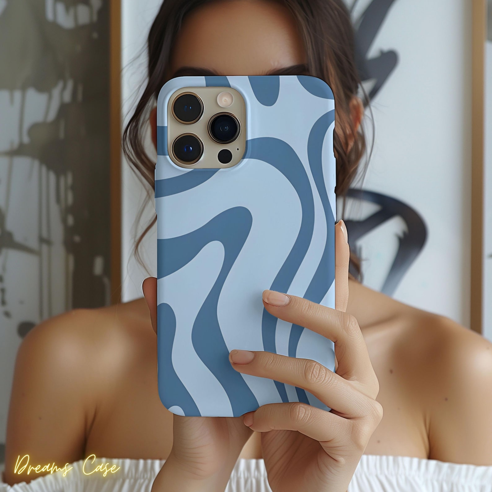 Wavy Blue & White Collage Phone Case, Contemporary Abstract Design ...