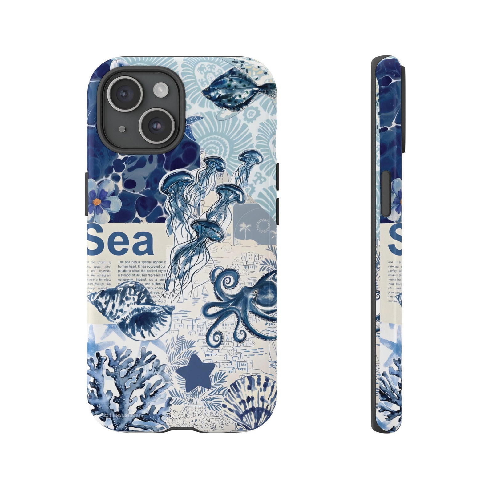 Blue Tropical Summer Collage Phone Case, Cute & Trendy Cover, iPhone 15 ...