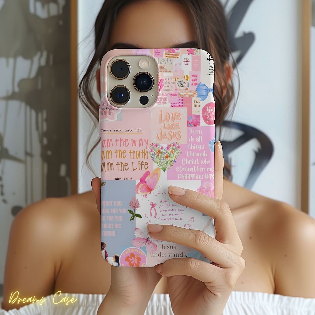 Pink Christian Collage Phone Case, Cute Jesus Phone Case, Religious ...