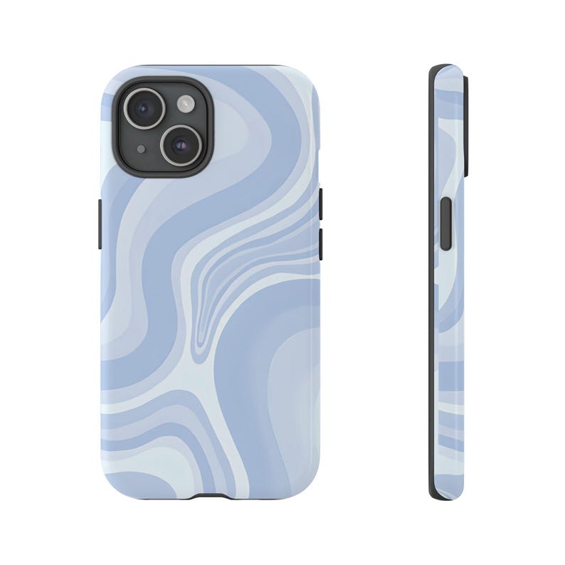 Wavy Blue & White Collage Phone Case, Preppy Abstract Design, iPhone 15 ...