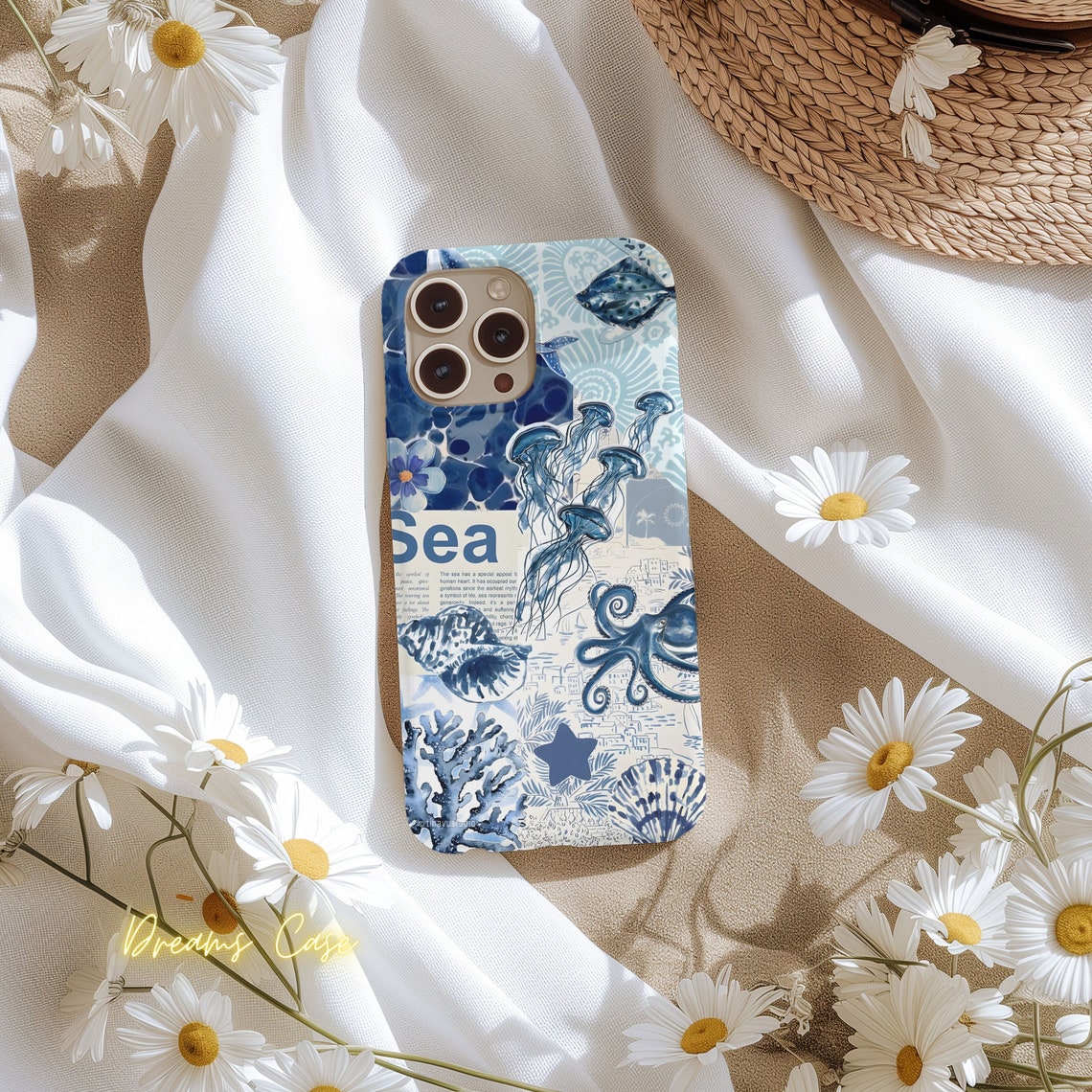 Blue Tropical Summer Collage Phone Case, Cute & Trendy Cover, iPhone 15 ...