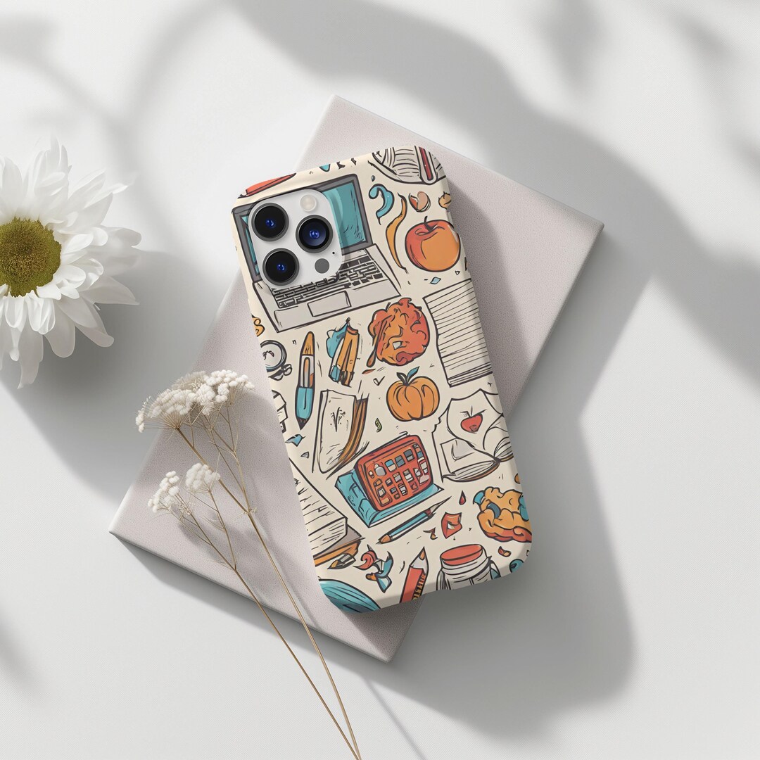Back to School Teacher Desk Phone Case, Study Supplies Doodle ...