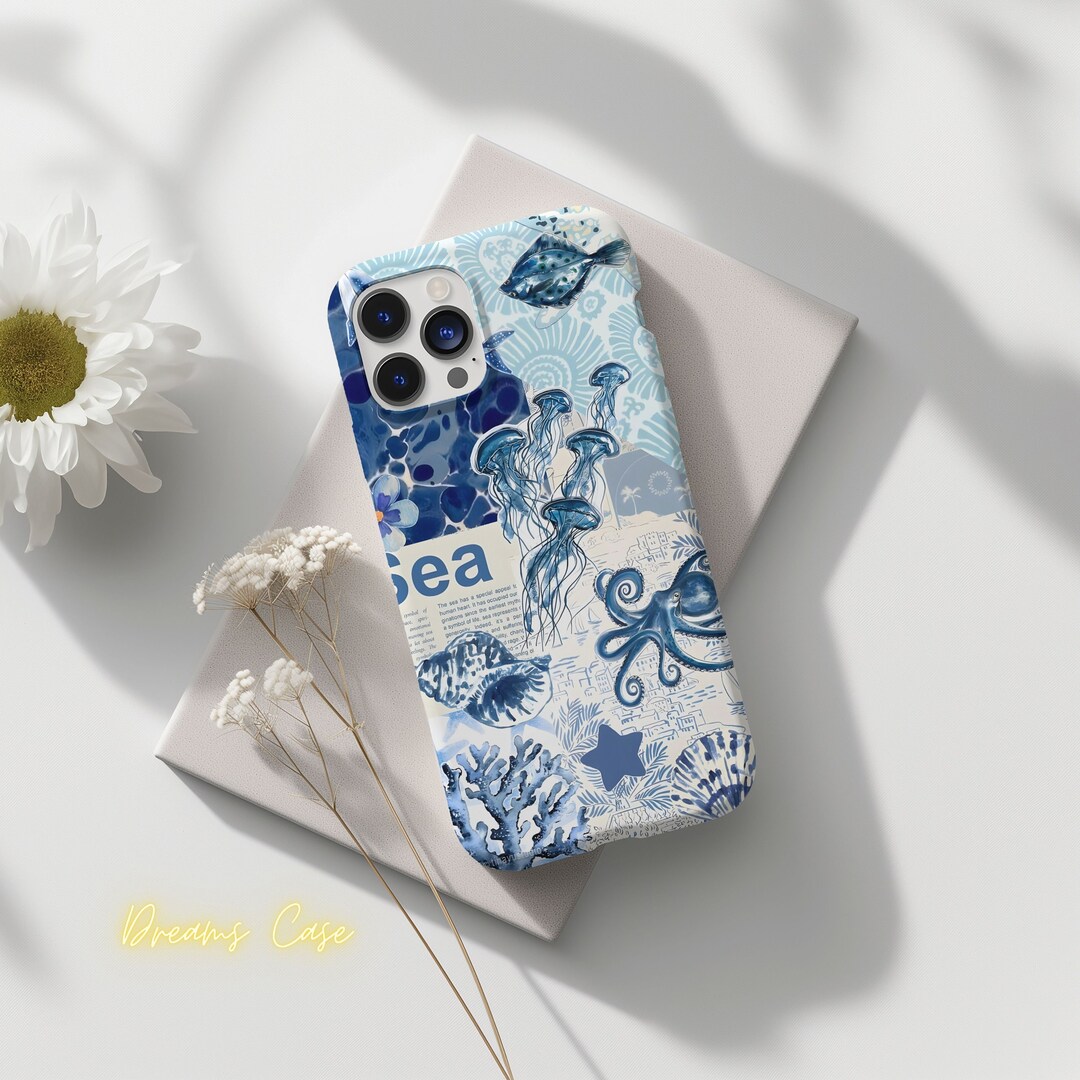 Blue Tropical Summer Collage Phone Case, Cute & Trendy Cover, iPhone 15 ...