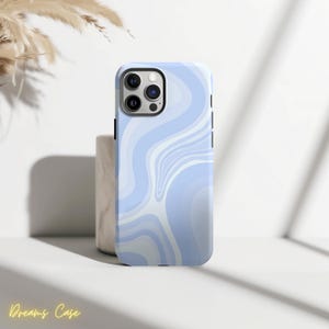 Wavy Blue & White Collage Phone Case, Preppy Abstract Design, iPhone 15 Pro Max, 14 Plus, 13, 12 ...