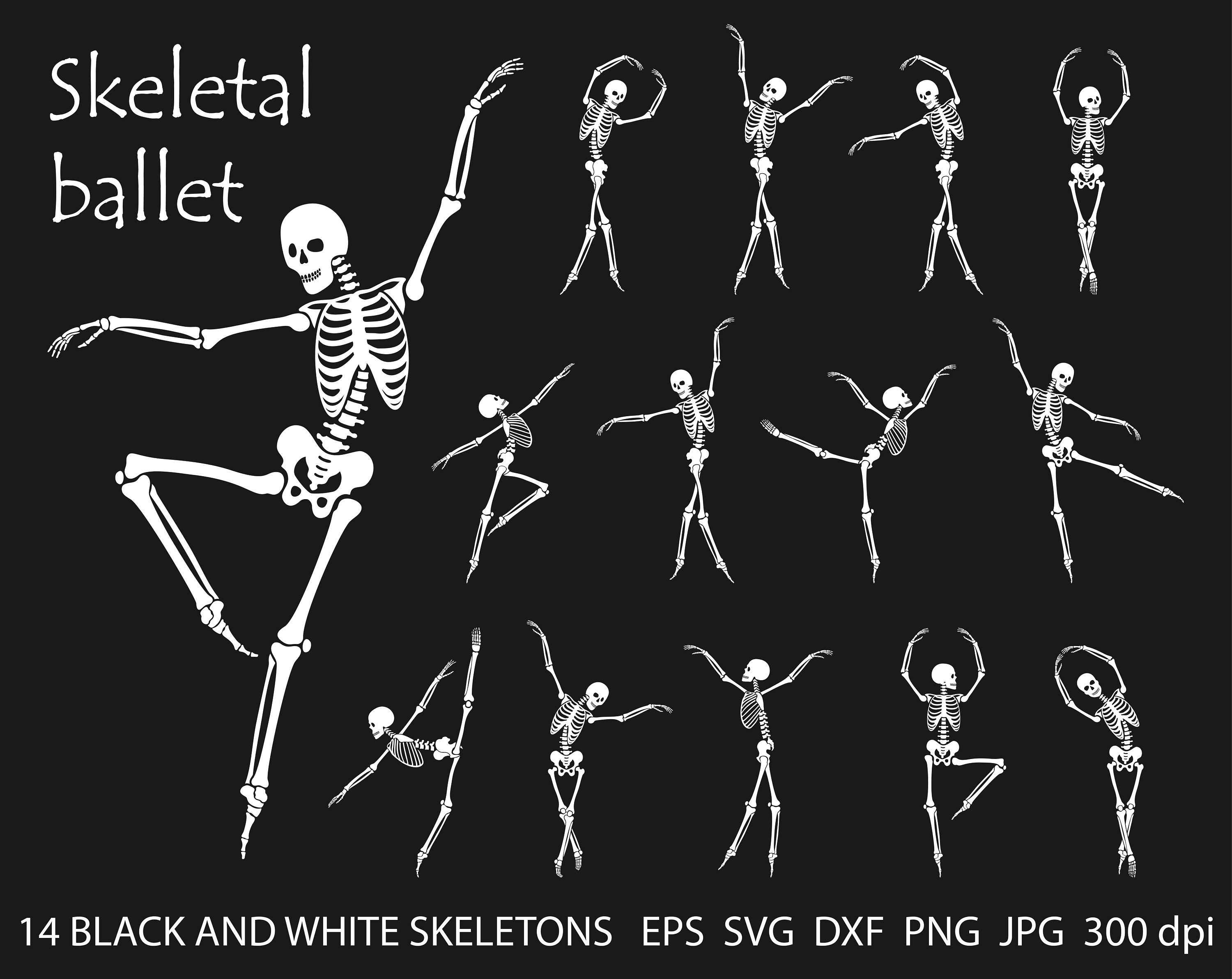 Skeleton Ballet SVG files for Cricut Dancing skeleton poses | Etsy