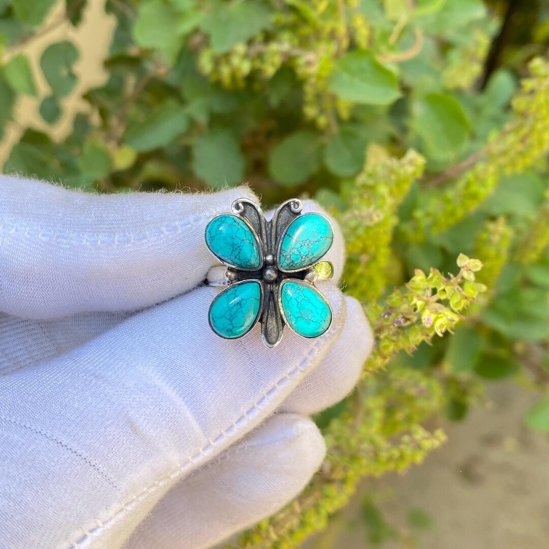 Butterfly Turquoise Ring: 925 Sterling Silver Plated Boho Jewelry - Etsy