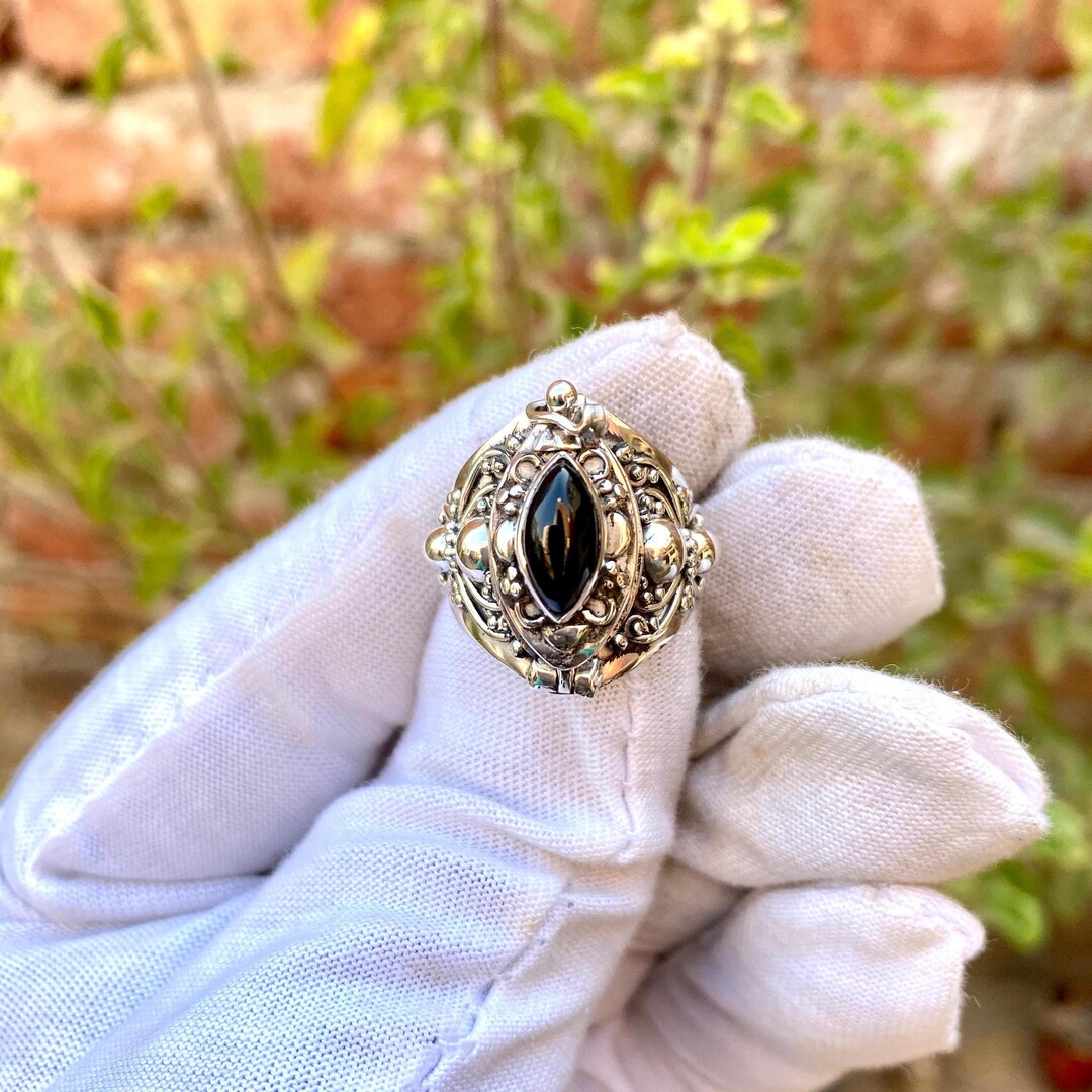 Black Onyx Poison Ring, 925 Sterling Silver Plated Compartment Ring - Etsy