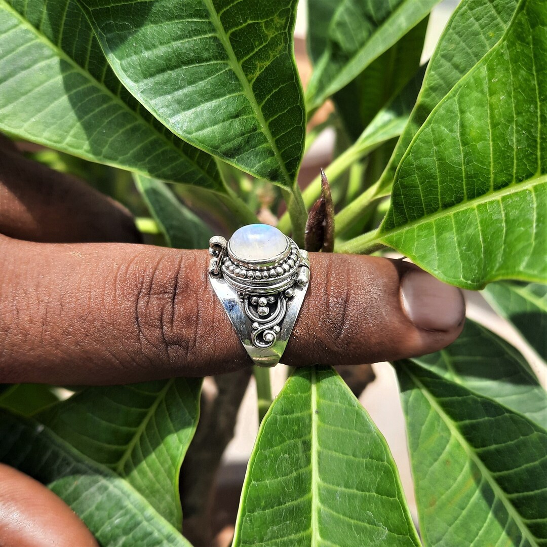 Natural Moonstone Ring,sterling Silver 925 Ring,june Birthstone Ring,silver Handmade Poison Ring ...