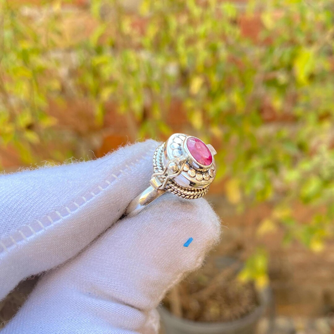 Handmade Sterling Silver Plated Secret Compartment Ring: Red Ruby ...
