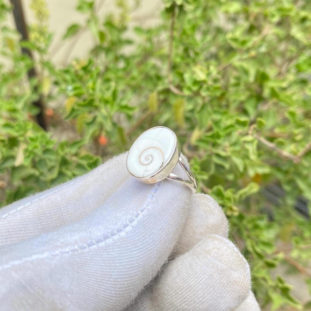 Plated Sterling Silver Shiva Eye Shell Ring: Natural Stone Jewelry - Etsy