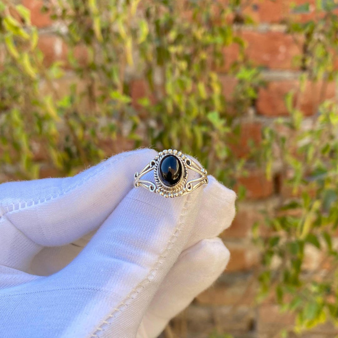 Black Onyx Sterling Silver Plated Ring: Handmade Minimalist July ...
