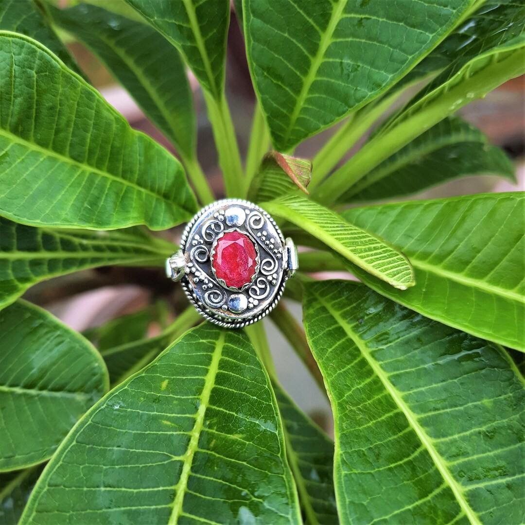 Ruby Poison Ring, Sterling Silver Pill Box, Handmade Secret Compartment ...