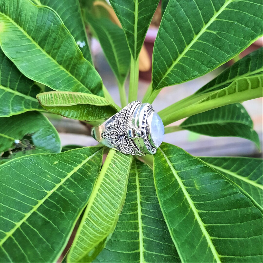 Natural Moonstone 925 Sterling Silver Poison Ring, Handmade Pill Box ...