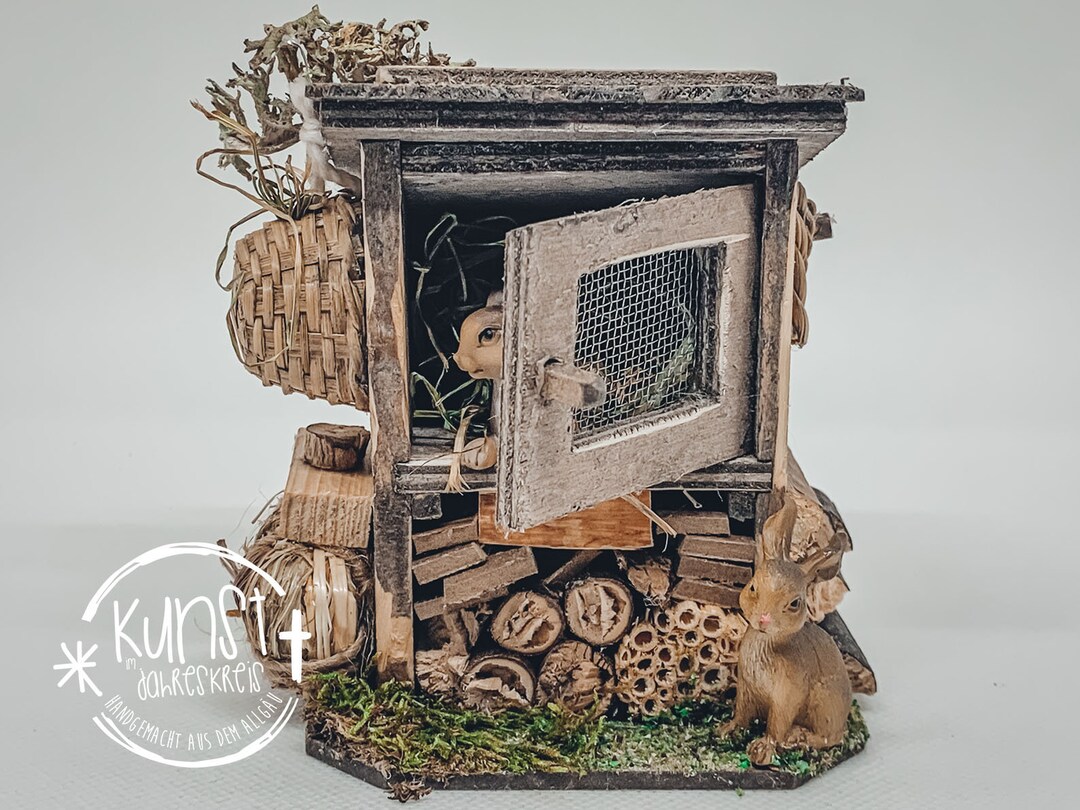 Gnome Miniature Rabbit Stable Large With Two Rabbits Basket - Etsy