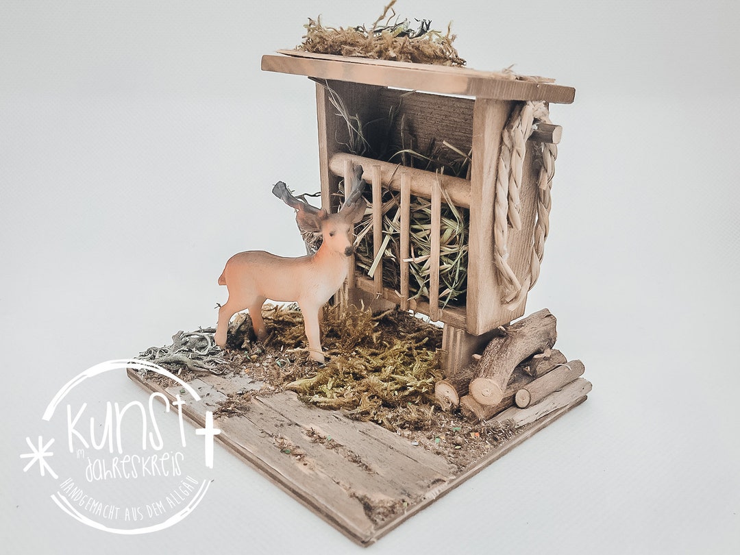 Gnome Miniature Manger Feeding Place With Deer Handmade Nativity ...
