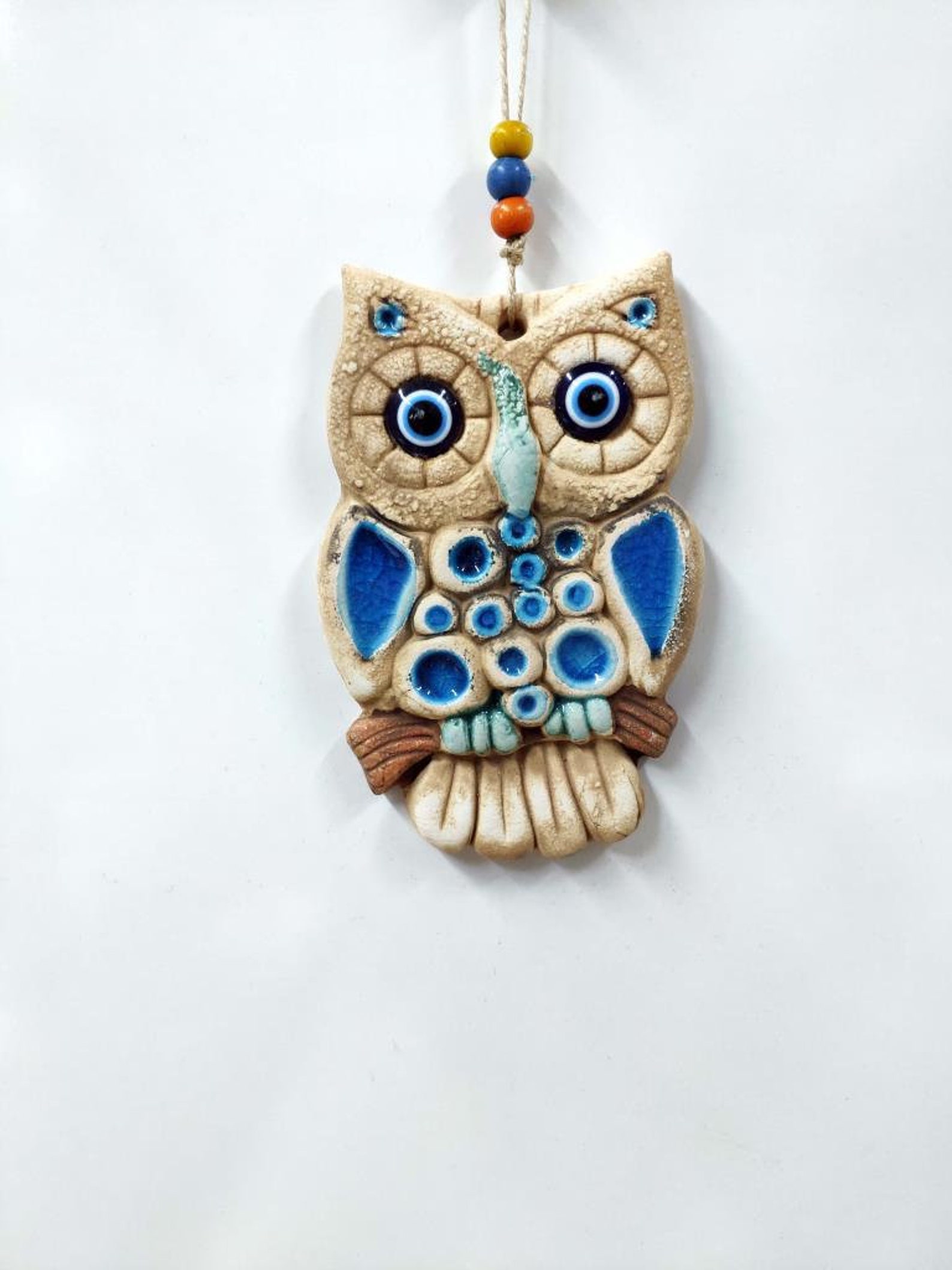 Ceramic Mini Owl Figured Evil Eye Decorative Turkish Handcraft Wall ...