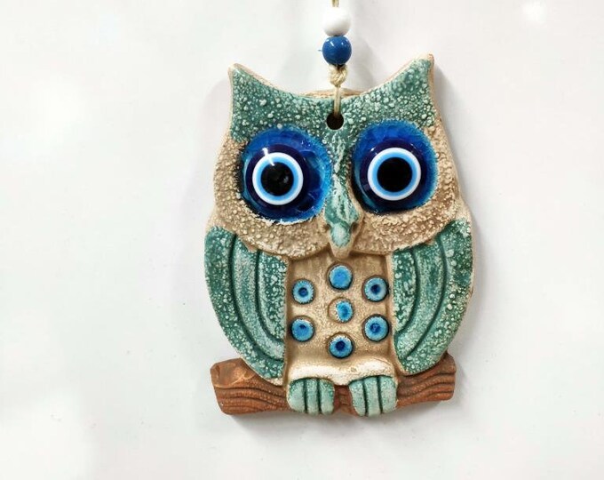 Ceramic Mini Owl Evil Eye Figured Decorative Turkish Handcraft Wall ...