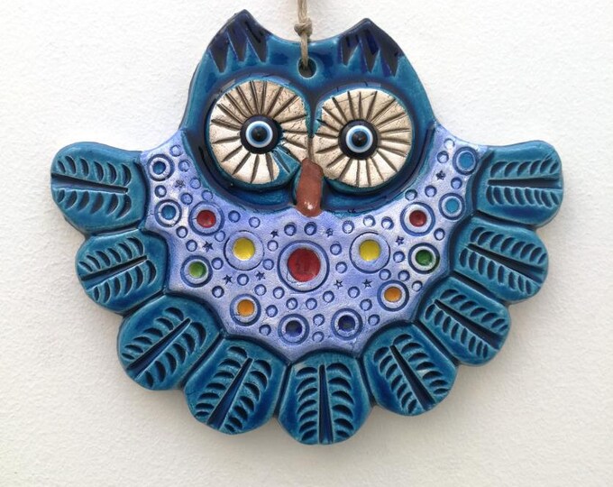 Ceramic Mini Owl Evil Eye Figured Decorative Turkish Handcraft Wall ...