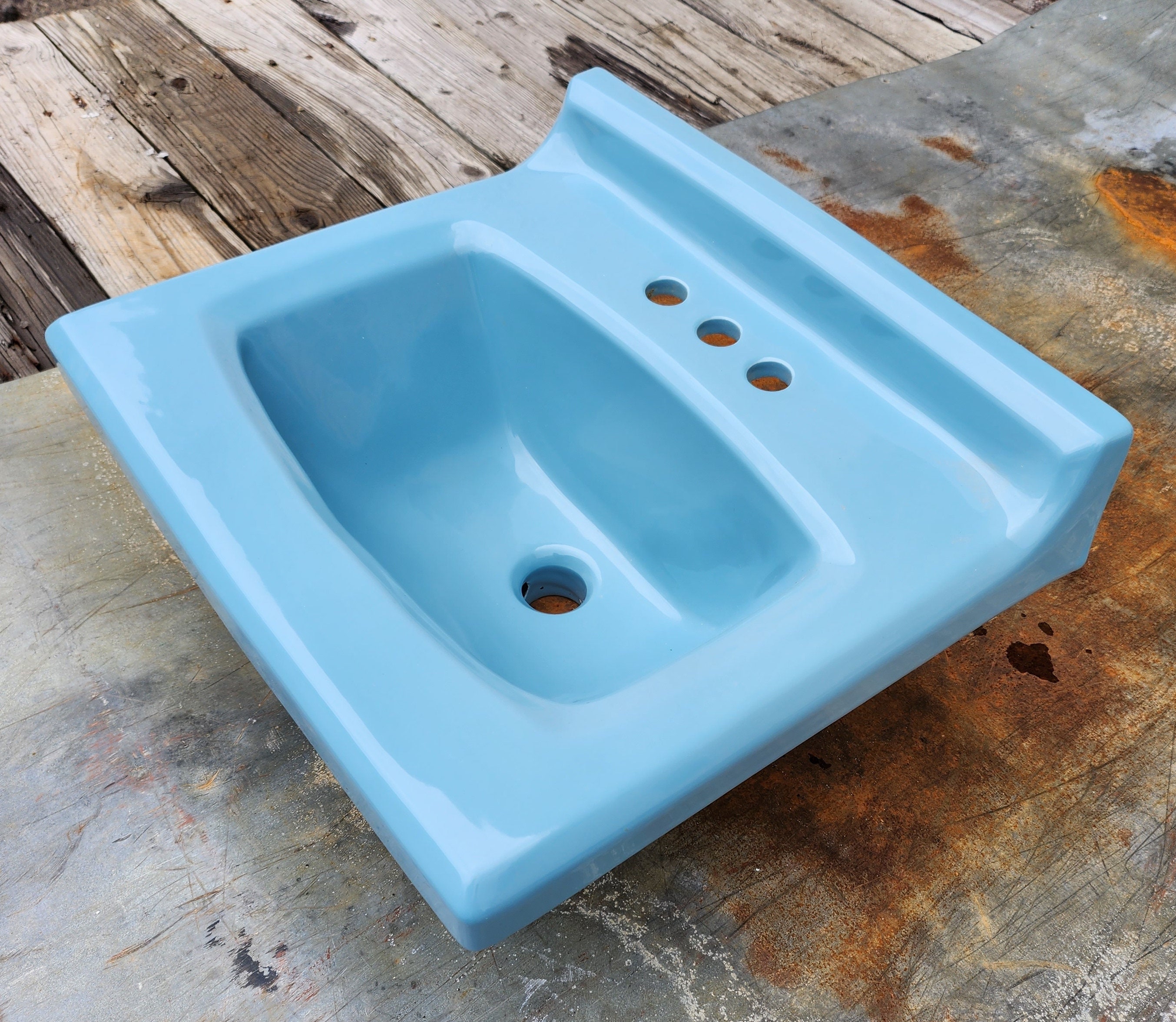Blue Bathroom Sink American Standard Wall Mount Ceramic Vintage ...