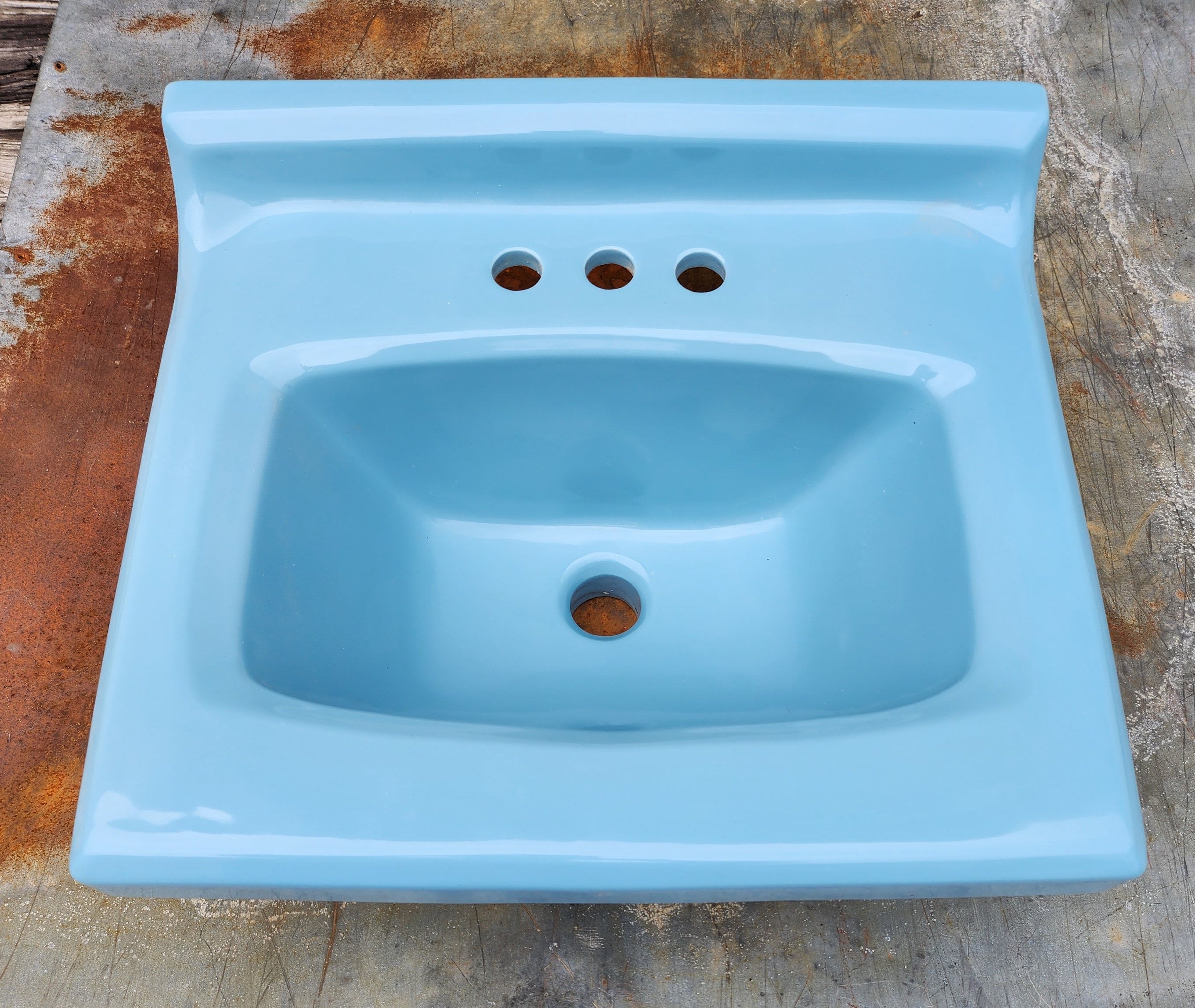 Blue Bathroom Sink American Standard Wall Mount Ceramic Vintage ...
