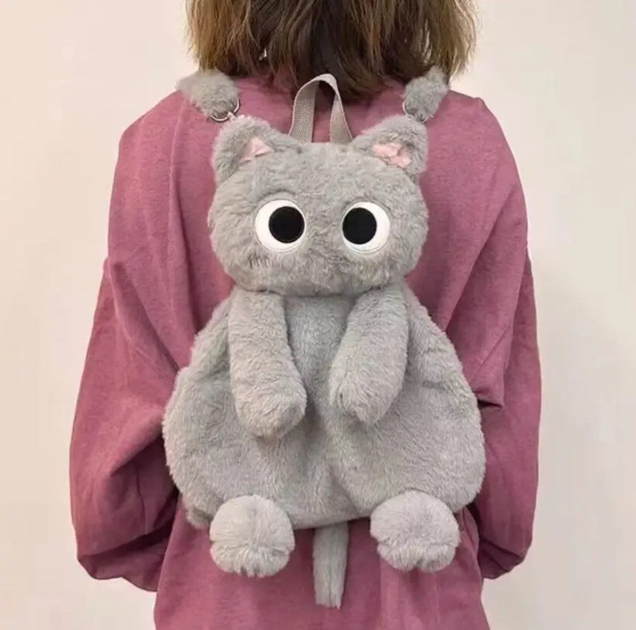 Kawaii Plush Big Eyes Cat Backpack Cute Large-capacity Stuffed Animals ...