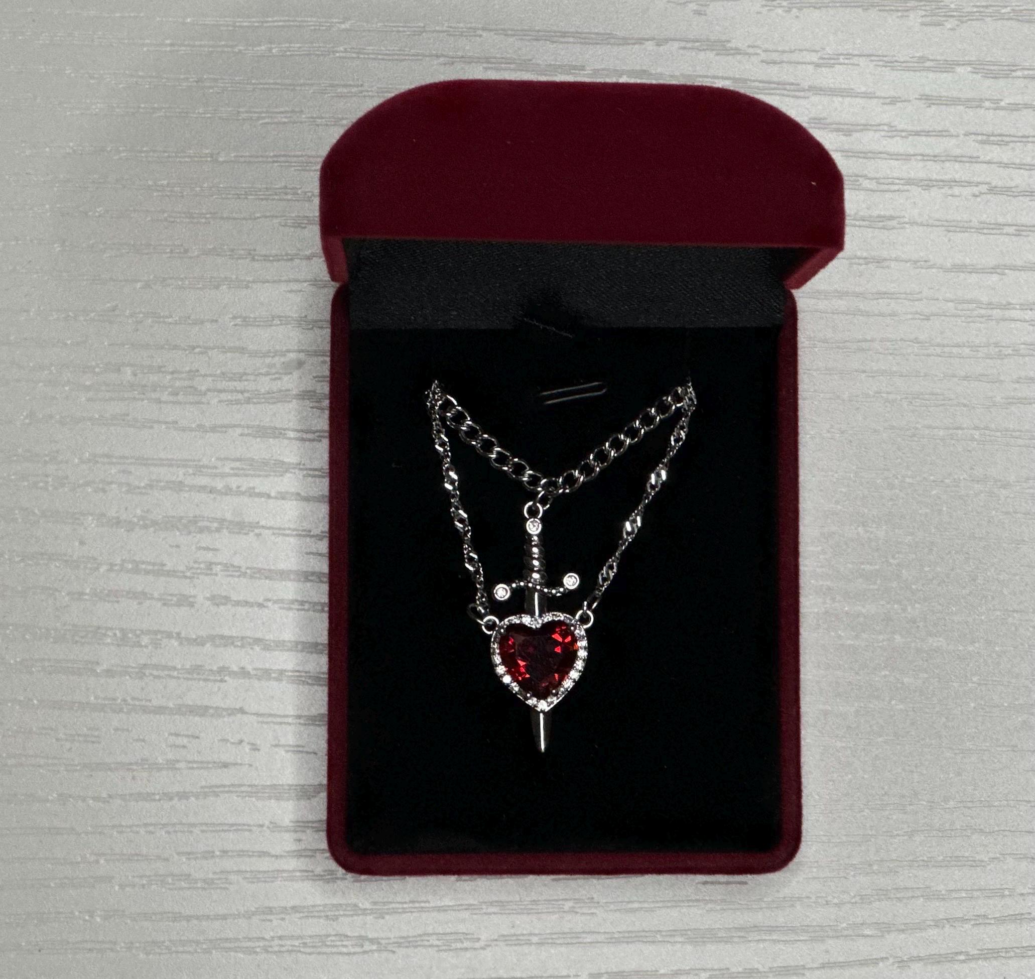 Heart and Sword Couples Necklace, Stainless Steel, 18k Gold Plated ...