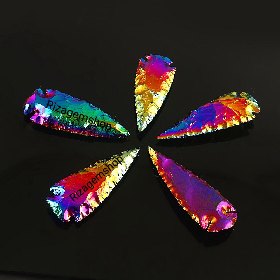 5 Pics! Aura Obsidian Arrowhead, Aura Obsidian Crystal, Crescent ...