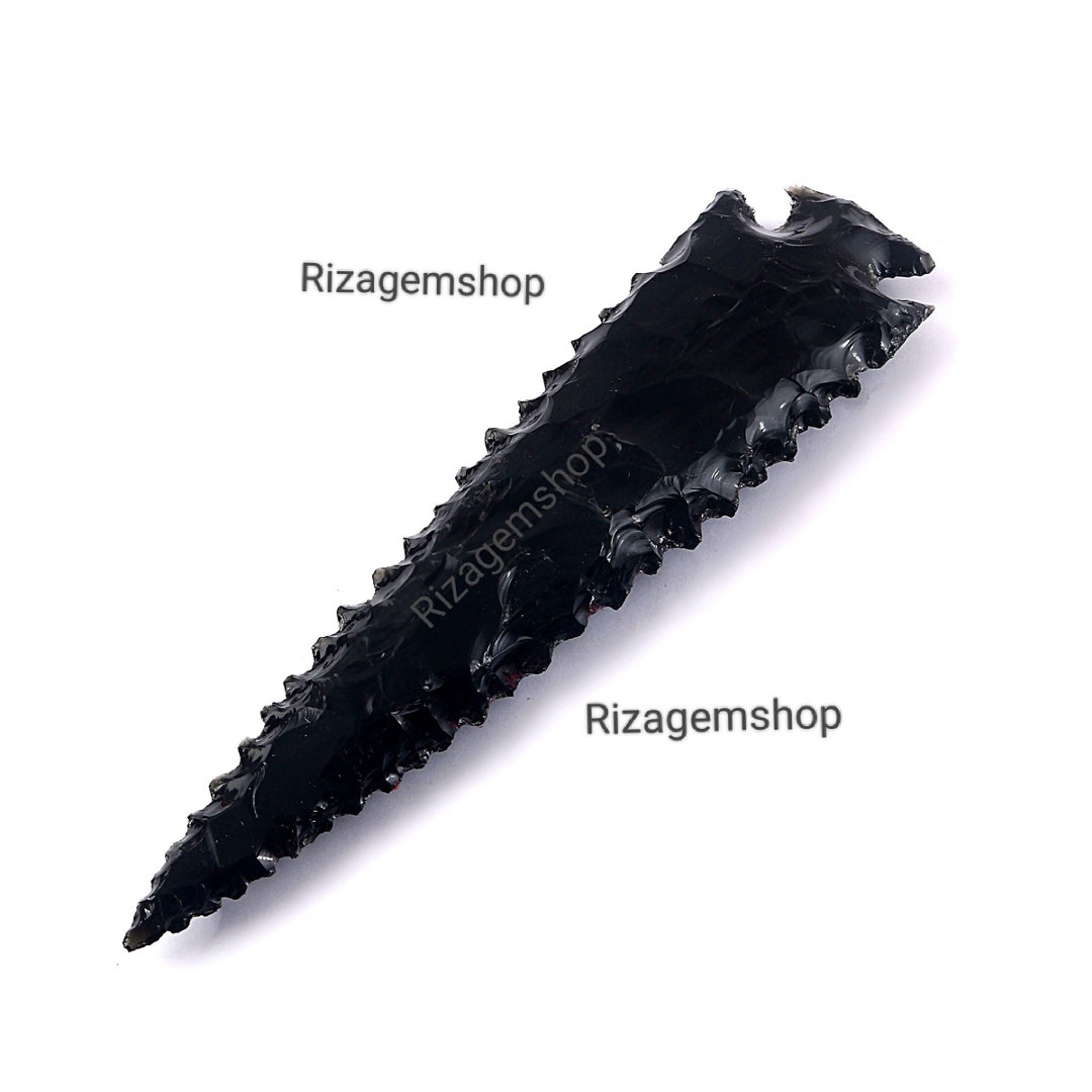 Hand Knapped Black Obsidian Carving Crystal Arrowhead 5.5" Inch ...
