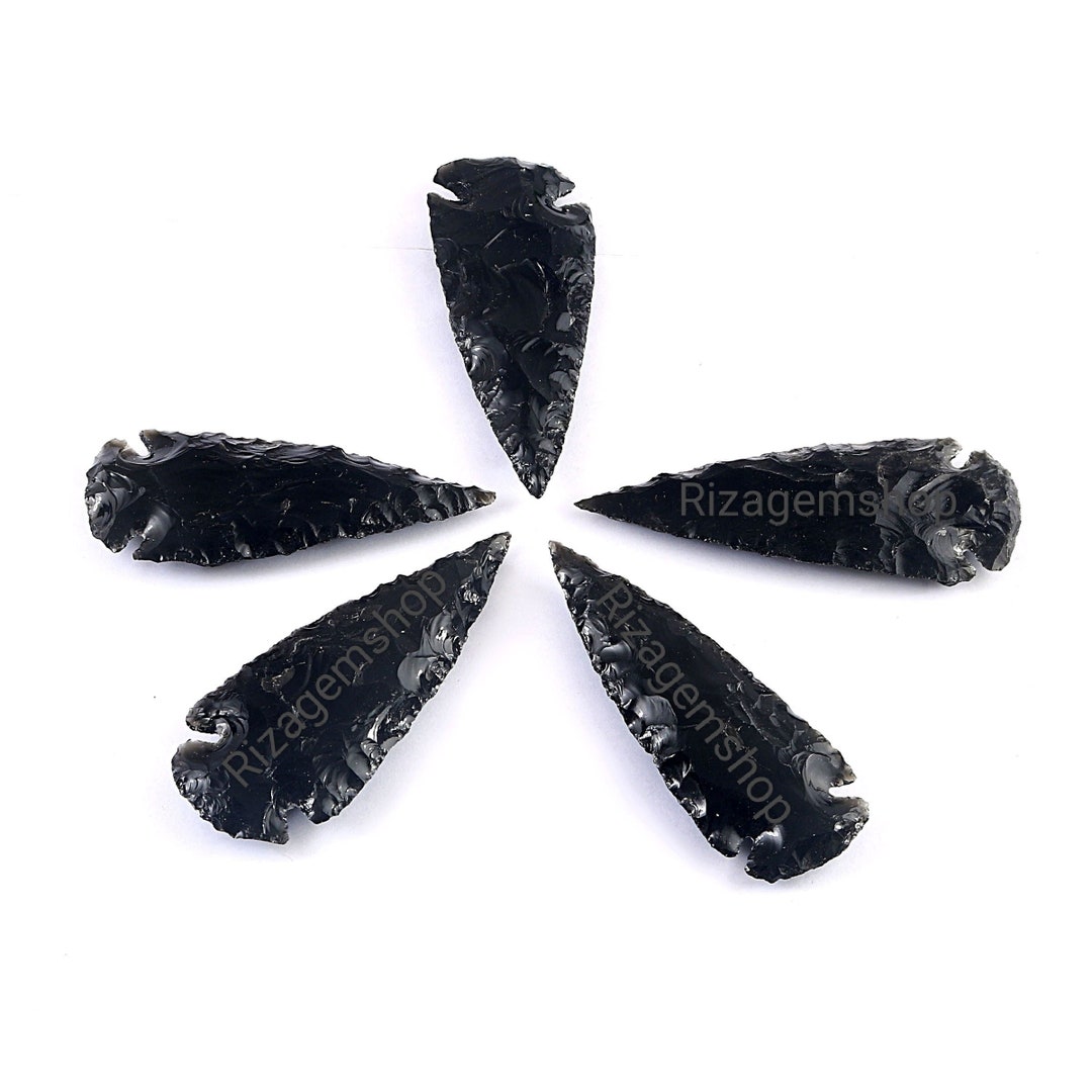 5 Pics 3" Hand Knapped Black Obsidian Crystal Arrowhead Obsidian Athame ...