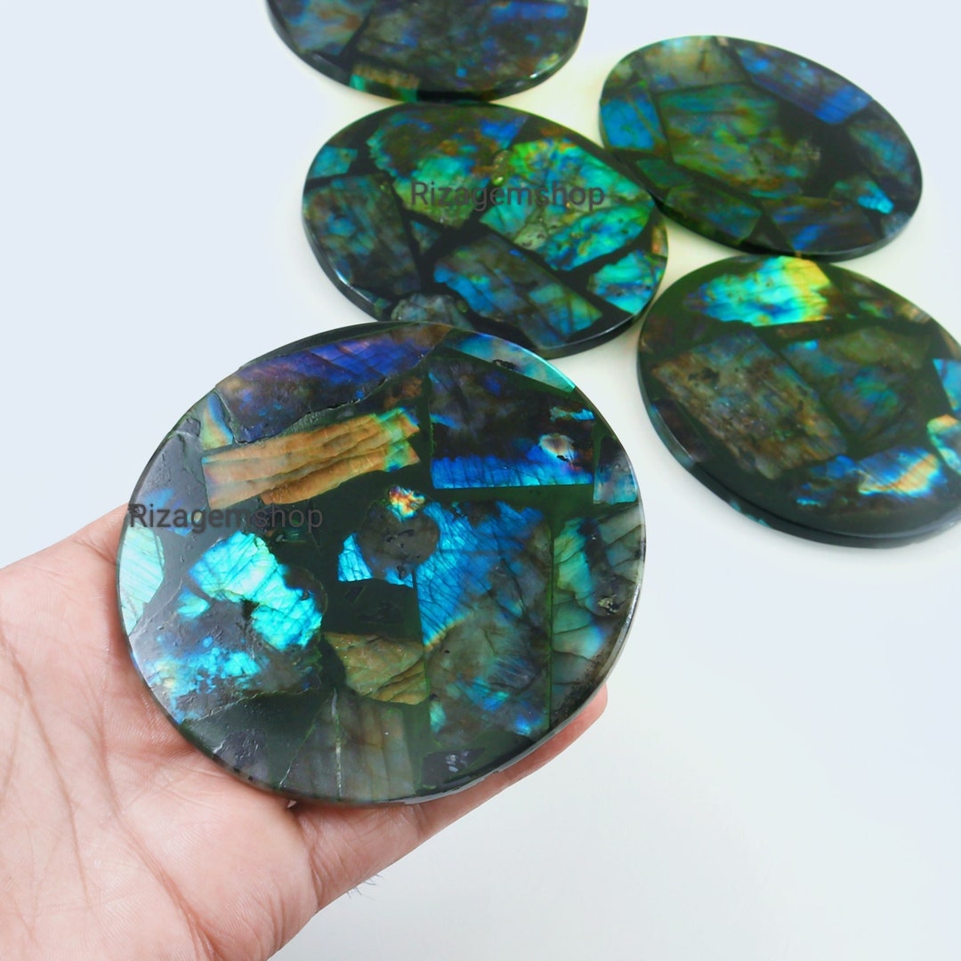 Natural Blue Labradorite Gemstone Round Coaster, Crystal Coaster ...