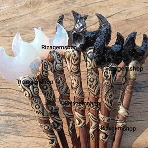 Crescent Moon Hair Stick: Opalite & Obsidian, Boho Hair Accessories - Etsy