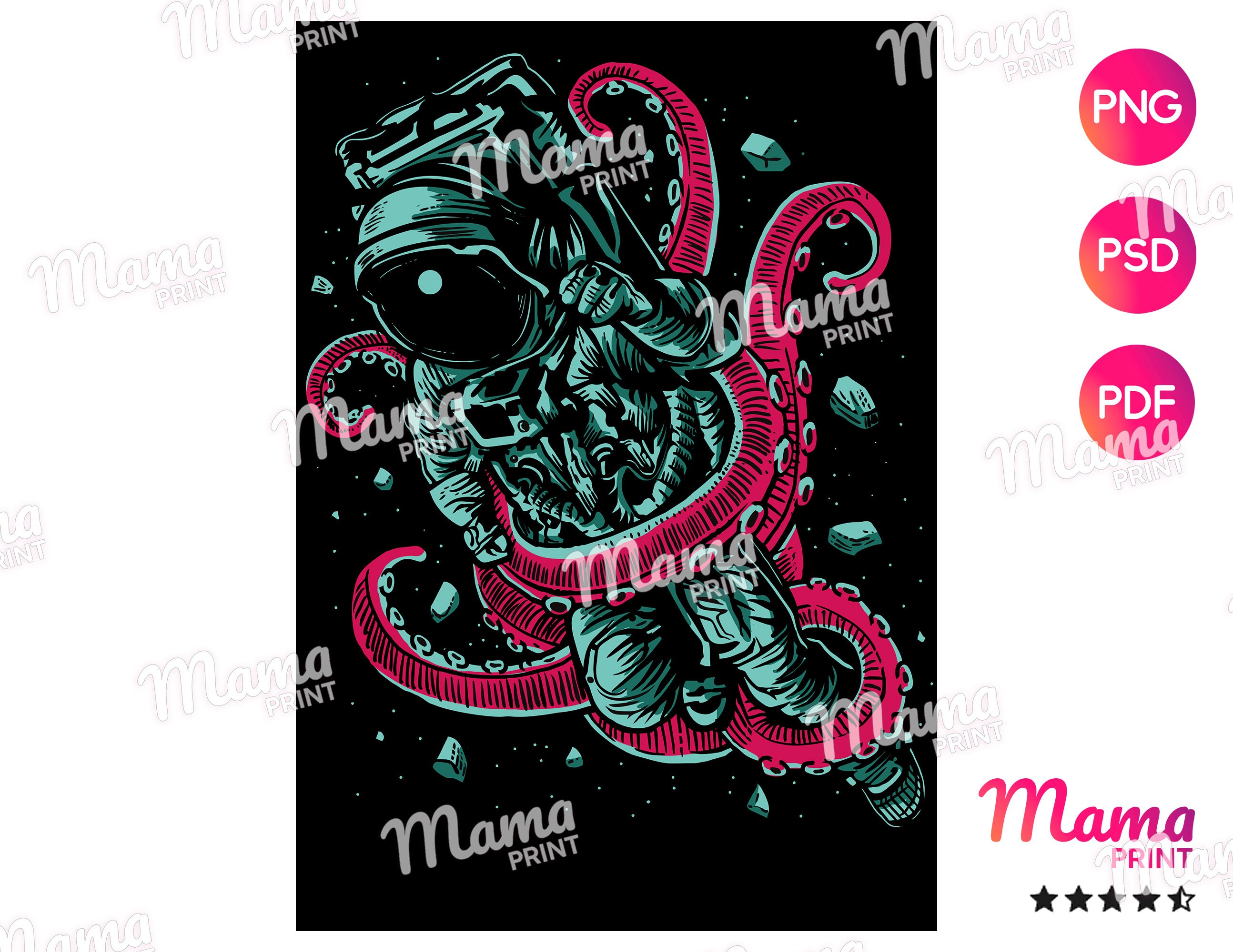 Astronaut Octopus Graphic Design Space Marine Life Printable - Etsy