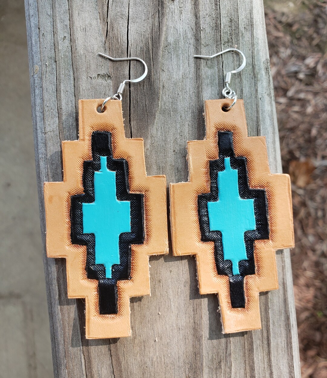 Hand Tooled Leather Aztec Earrings - Etsy