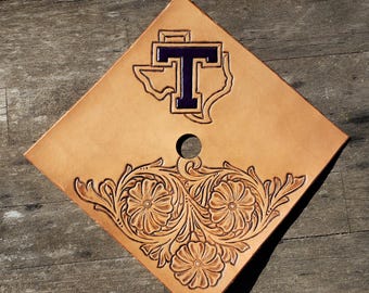 Tooled Leather Graduation Cap Topper, Leather Grad Cap, Western Grad ...