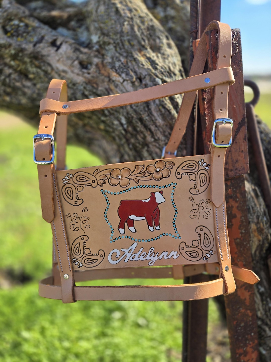 Custom Tooled Leather Livestock Exhibitor Number Harness - Etsy
